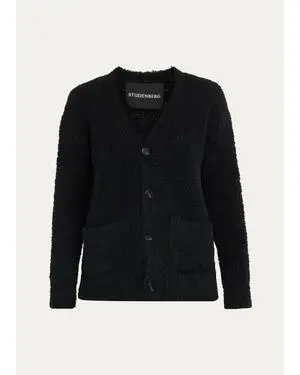 STUDENBURG Camel Slub Boucle Pocket V-neck Cardigan - Black