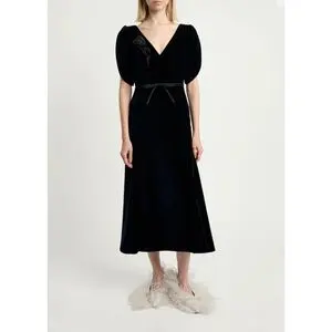 Erdem Embellished Velvet Short-sleeve A-line Midi Dress