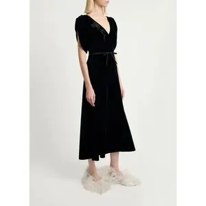 Erdem Embellished Velvet Short-sleeve A-line Midi Dress