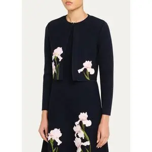 Oscar De La Renta Iris Knit Jacquard Crop Cardigan