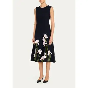 Oscar De La Renta Sleeveless Iris Knit Jacquard Midi Dress