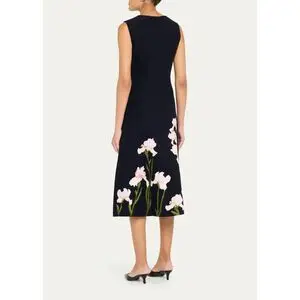 Oscar De La Renta Sleeveless Iris Knit Jacquard Midi Dress