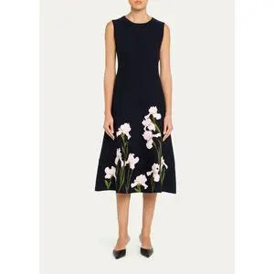 Oscar De La Renta Sleeveless Iris Knit Jacquard Midi Dress