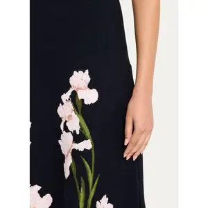 Oscar De La Renta Sleeveless Iris Knit Jacquard Midi Dress