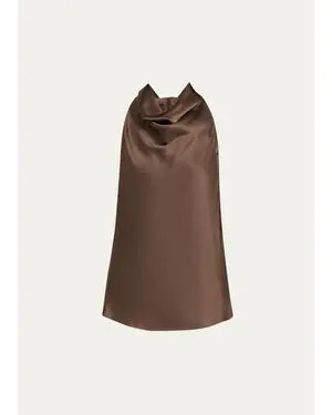 Brunello Cucinelli Fluid Silk Satin Cowl Halter Top - Chestnut
