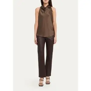 Brunello Cucinelli Fluid Silk Satin Cowl Halter Top