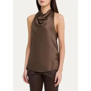 Brunello Cucinelli Fluid Silk Satin Cowl Halter Top