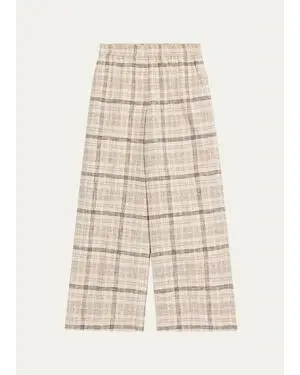 Brunello Cucinelli Cotton Silk Tweed Wide-leg Pull-on Pants - Beige