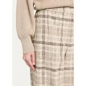Brunello Cucinelli Cotton Silk Tweed Wide-leg Pull-on Pants