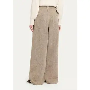 Brunello Cucinelli Rustic Linen Wide-leg Cuffed Pants