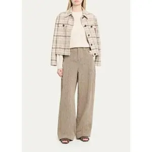 Brunello Cucinelli Rustic Linen Wide-leg Cuffed Pants