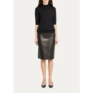 THE ROW Quser Mock-neck Fine Wool Elbow-sleeve Top