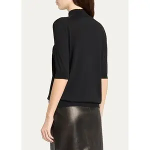 THE ROW Quser Mock-neck Fine Wool Elbow-sleeve Top