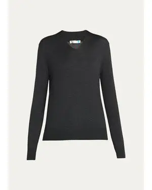 THE ROW Piro Cashmere-silk Fine Knit V-neck Sweater - Charcoal