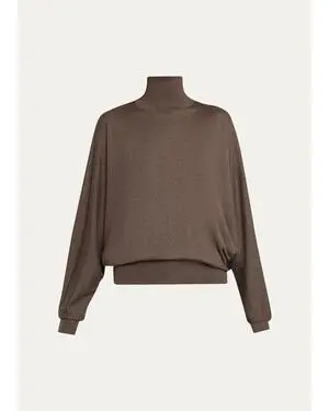 THE ROW Leith Turtleneck Knit Top - Nut Brown