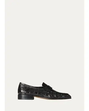 THE ROW Crinkled-leather Penny Loafers - Black