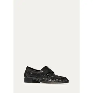 THE ROW Crinkled-leather Penny Loafers - Black