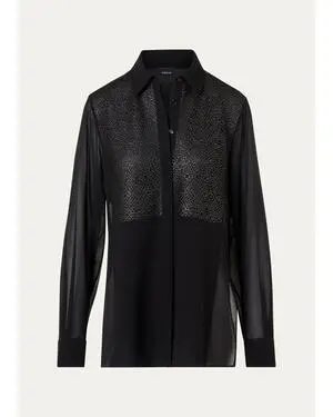 Akris Metallic Lace Bib Silk Georgette Tunic Blouse - Black