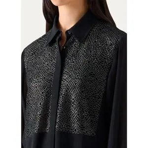 Akris Metallic Lace Bib Silk Georgette Tunic Blouse