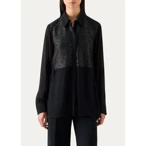 Akris Metallic Lace Bib Silk Georgette Tunic Blouse