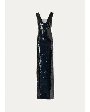 Akris Sleeveless Sequined Tulle Illusion Cutout Column Gown - Black