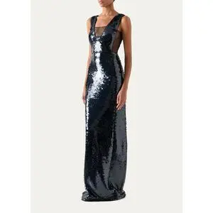 Akris Sleeveless Sequined Tulle Illusion Cutout Column Gown