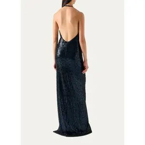 Akris Sequined Tulle Halter Slit Gown