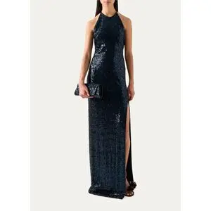 Akris Sequined Tulle Halter Slit Gown