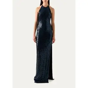 Akris Sequined Tulle Halter Slit Gown