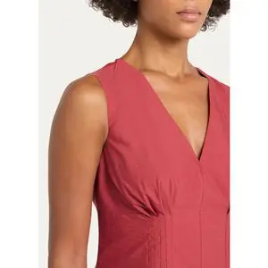 Brunello Cucinelli V-neck Pleated Techno Cotton Poplin Sleeveless Midi Dress