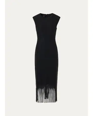 Akris Sleeveless Techno Guipure Fringed Midi Dress - Black