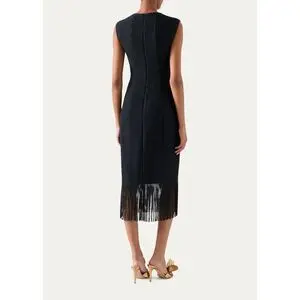 Akris Sleeveless Techno Guipure Fringed Midi Dress