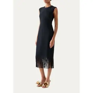 Akris Sleeveless Techno Guipure Fringed Midi Dress