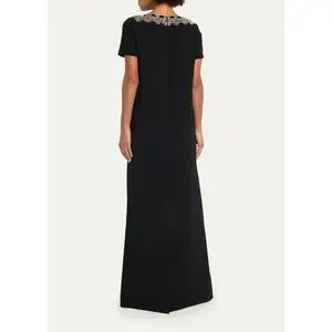 Carolina Herrera Embellished Boat-neck Crepe Short-sleeve Gown - Black