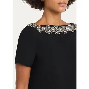 Carolina Herrera Embellished Boat-neck Crepe Short-sleeve Gown - Black