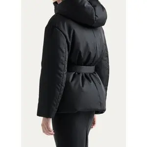 Prada Re-nylon Belt Cinched Hooded Down Jacket