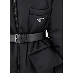 Prada Re-nylon Belt Cinched Hooded Down Jacket