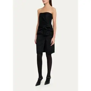 Balmain Strapless Bustier Floral Jacquard Draped Dress