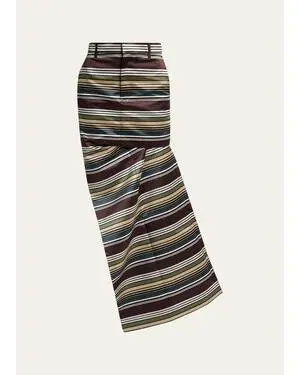 Sacai Asymmetric Striped Satin Maxi Skirt - Brown