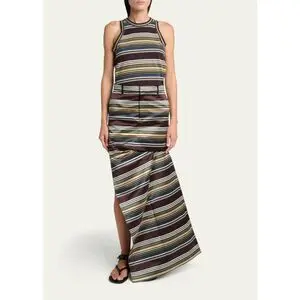 Sacai Asymmetric Striped Satin Maxi Skirt