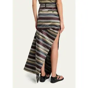 Sacai Asymmetric Striped Satin Maxi Skirt