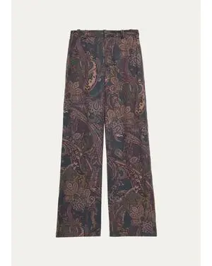 L'AGENCE Livvy Paisley High-rise Straight-leg Trousers - Midnight