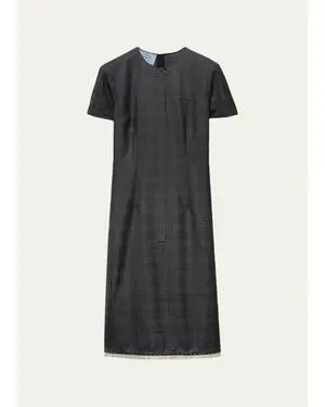 Prada Checkered Wool Short-sleeve Dress - Anthracite