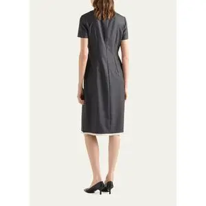 Prada Checkered Wool Short-sleeve Dress