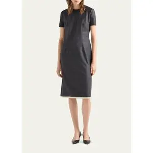 Prada Checkered Wool Short-sleeve Dress