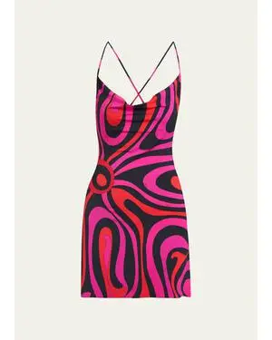 Emilio Pucci Marmo Jersey Satin Cowl-neck Backless Mini Dress - Fuchsia/black