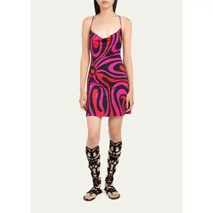 Emilio Pucci Marmo Jersey Satin Cowl-neck Backless Mini Dress