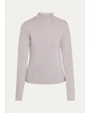 Helmut Lang Asymmetric Button Mock-neck Knit Top - Ltgr
