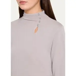 Helmut Lang Asymmetric Button Mock-neck Knit Top