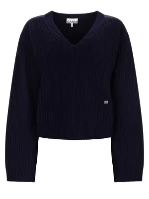 GANNI Maglia In Lana A Coste - Blue